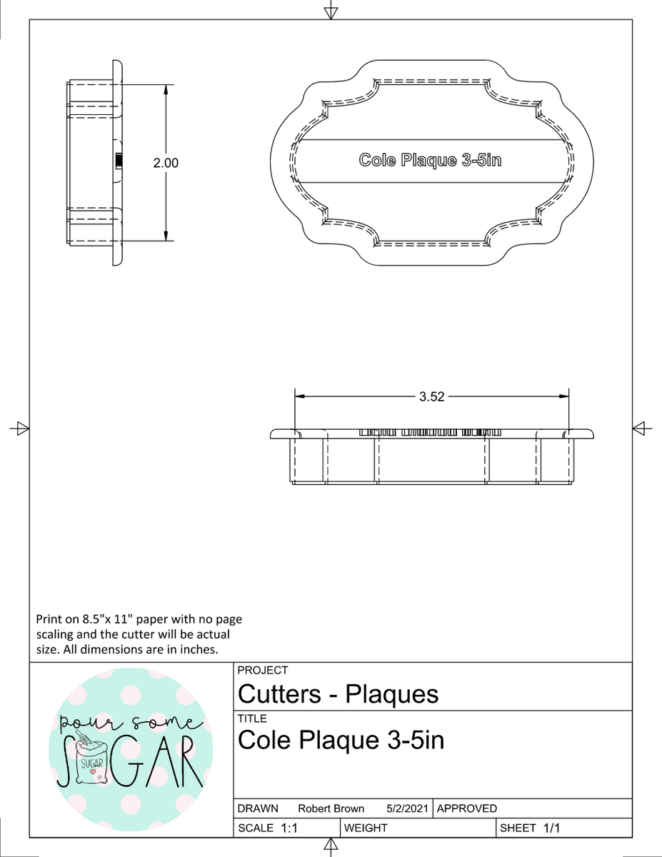 Cole Plaque Cookie Cutter/Fondant Cutter or STL Download – Pour Some ...