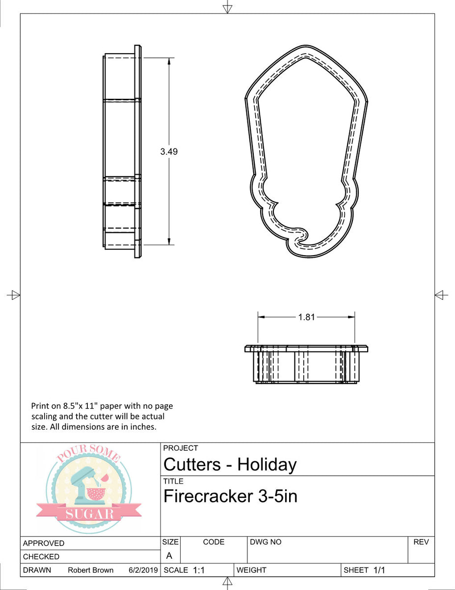 Firecracker/Firework (Skinny) Cookie Cutter or Fondant Cutter – Pour ...